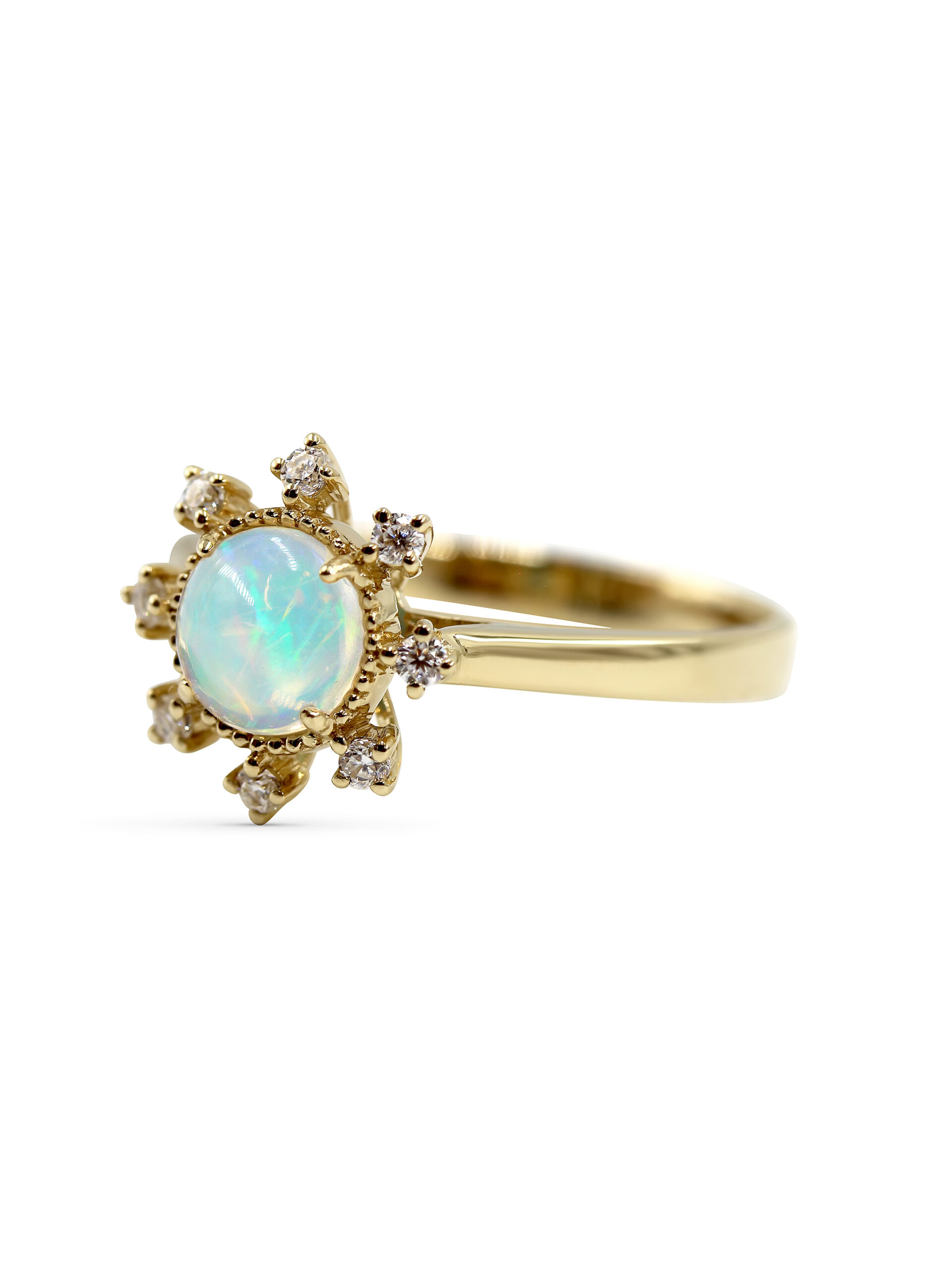 Solid 14k Opal and Natural Diamond Sun Ring - Human Design Studios Fine ...
